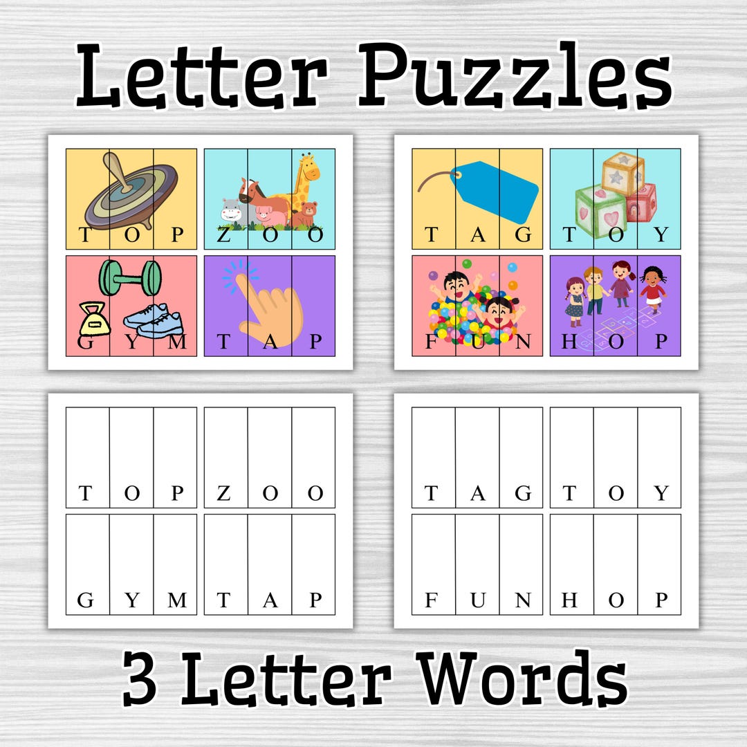3-letter Word Puzzles: Preschool & Kindergarten Literacy (printable ...