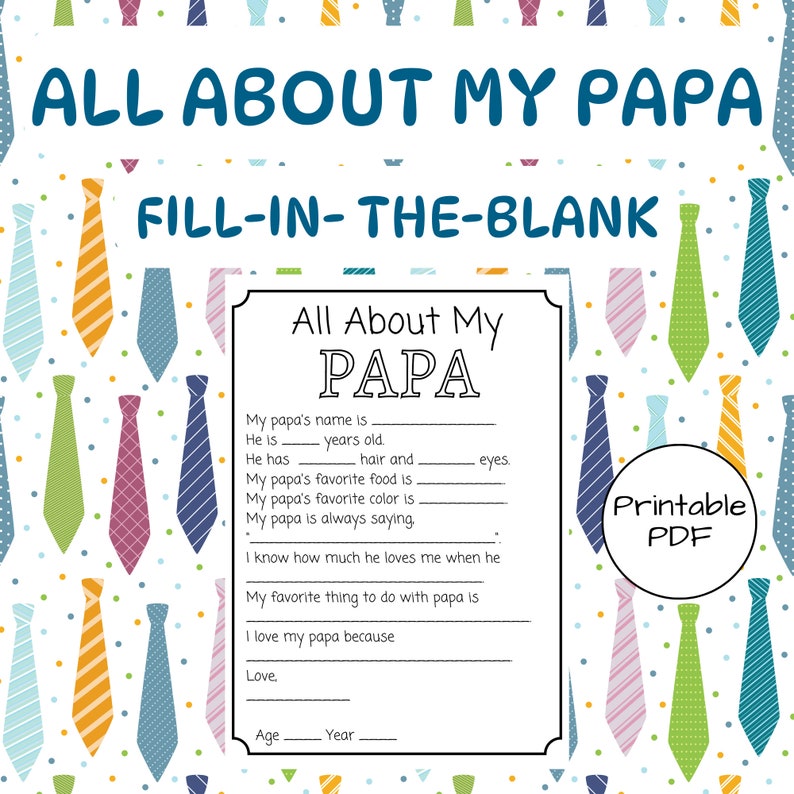 All About Papa Printable: Father's Day Questionnaire (PDF) - Etsy