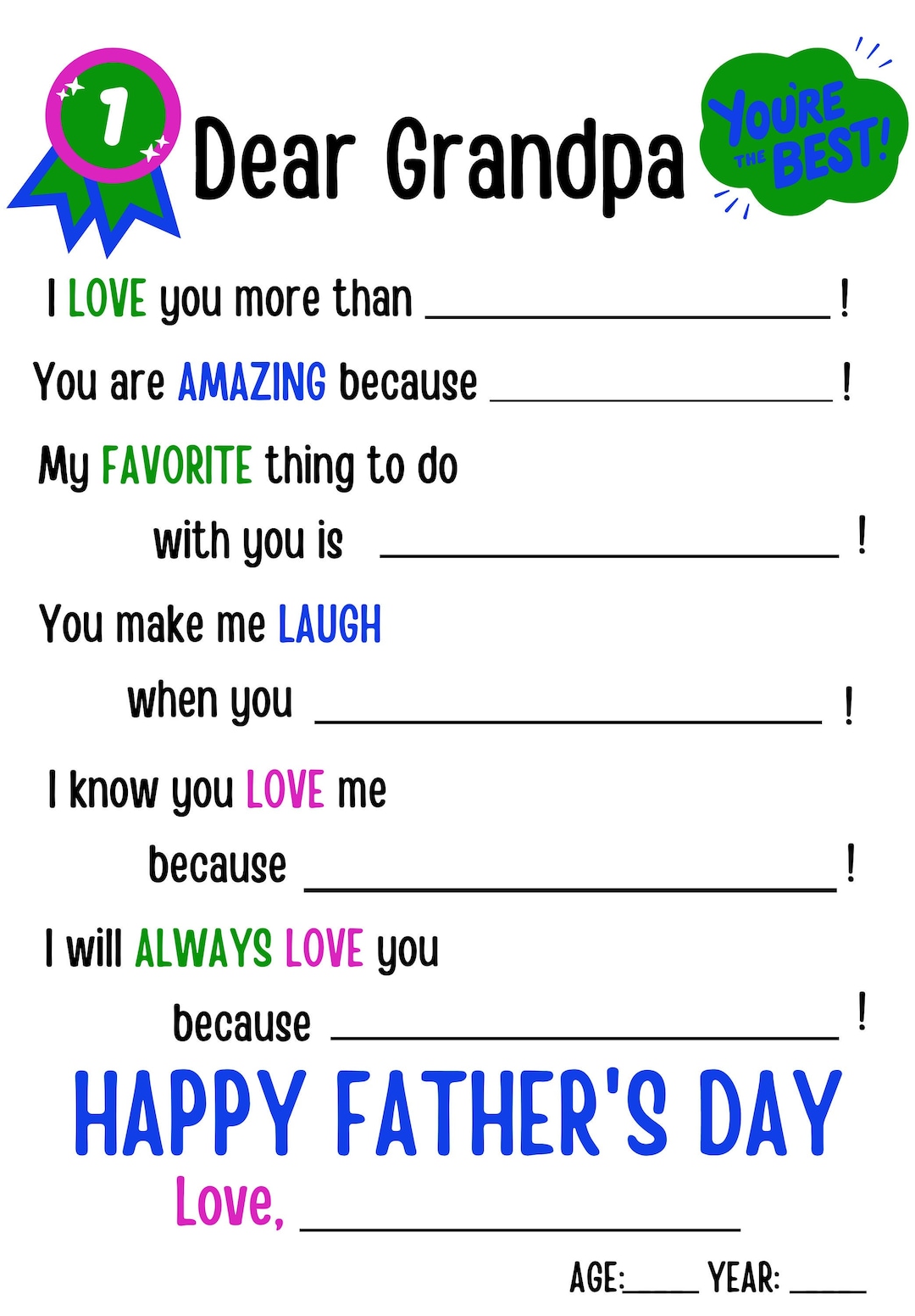 Dear Grandpa Printable / Father's Day Gift / Digital Download / Father ...
