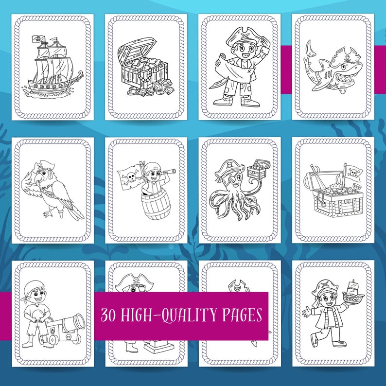 30 Pirate Themed Coloring Pages Instant Digital Download Printable Kids ...