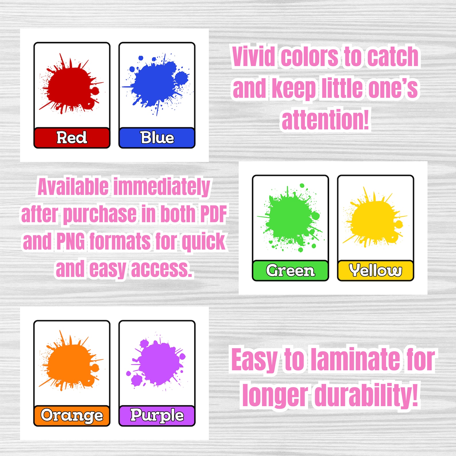 Paint Splatter Color Flashcards - 11 Colors Including White, Grey, and ...