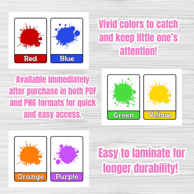 Paint Splatter Color Flashcards: Preschool Learning (printable) - Etsy