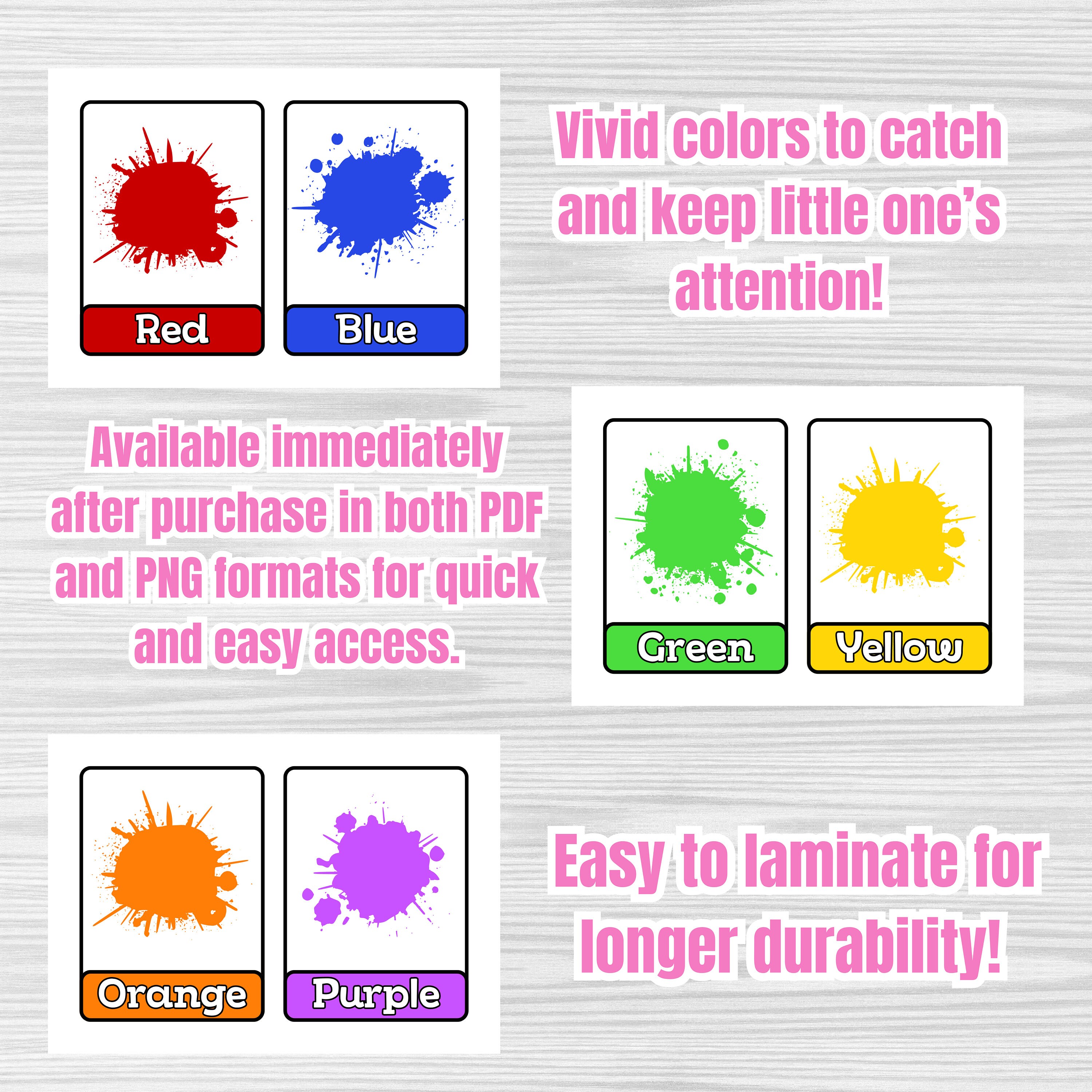 Paint Splatter Color Flashcards: Preschool Learning (printable) - Etsy