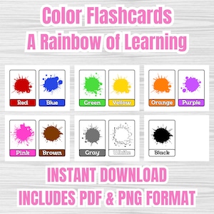Paint Splatter Color Flashcards - 11 Colors Including White, Grey, and ...