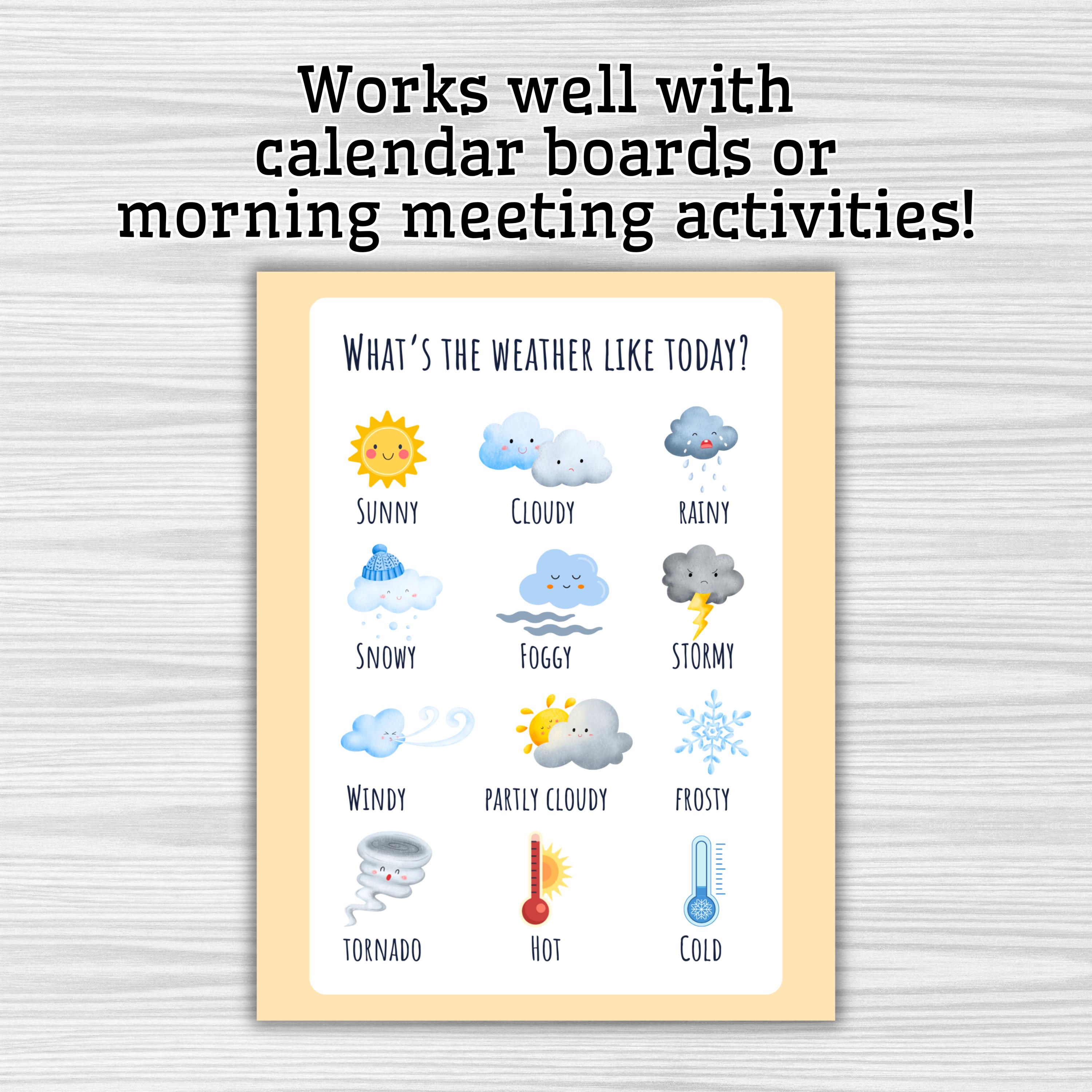 Weather Chart Classroom Poster: Printable Educational Kids Decor (2 ...