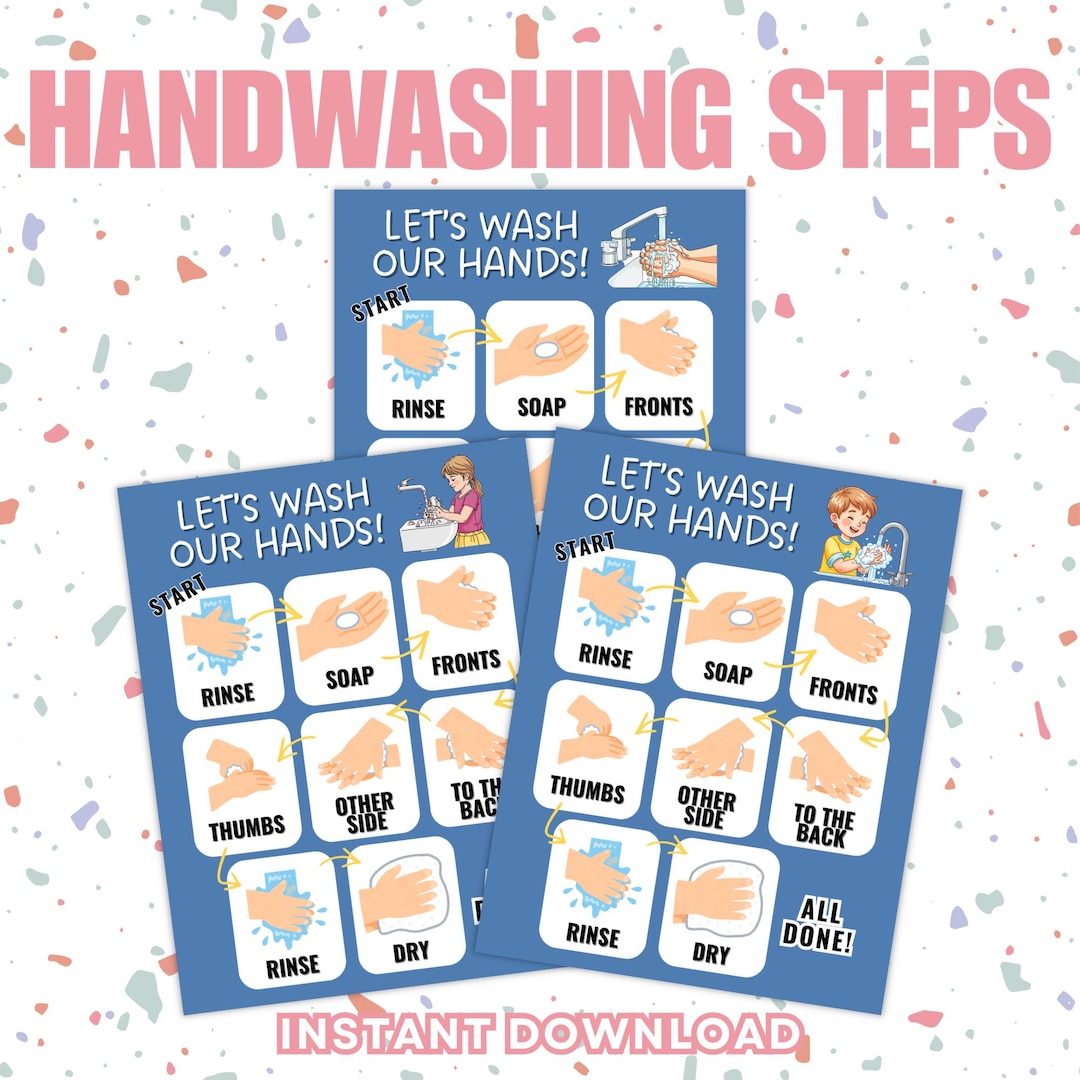 Handwashing Steps Poster – Kids Hygiene Visual Schedule (PDF Download ...