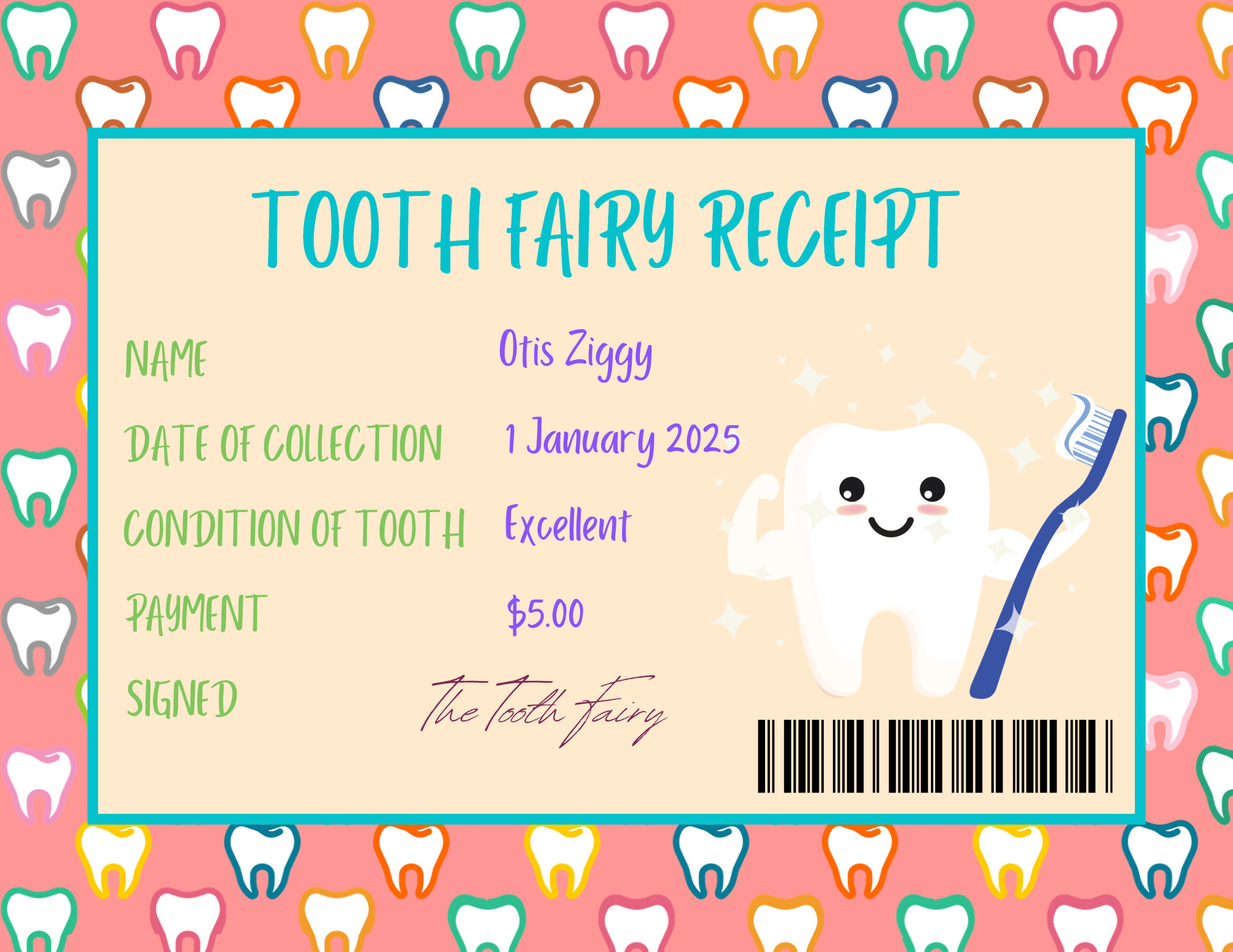 Editable Tooth Fairy Receipt / Digital Download / Tooth Fairy Printable ...