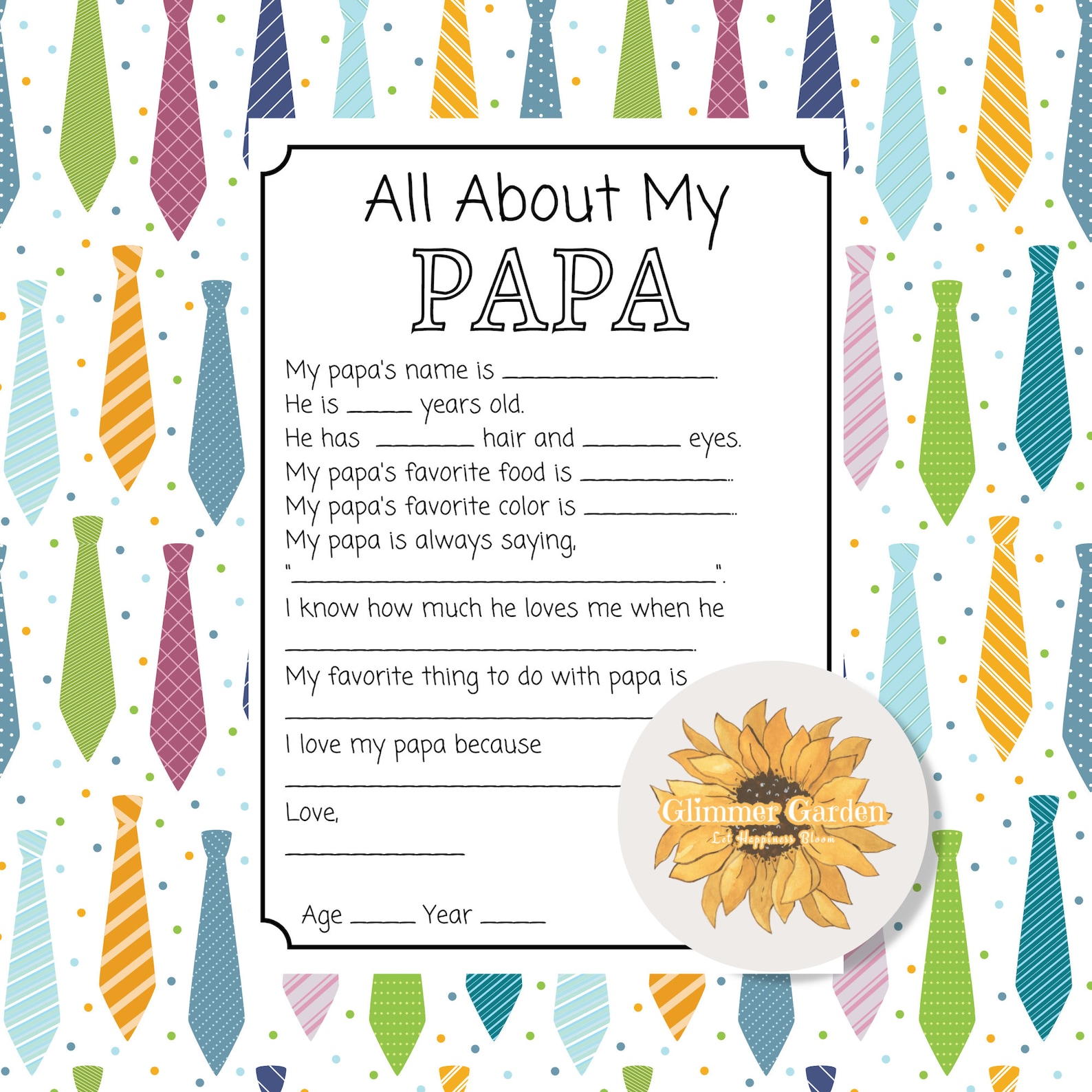 All About Papa Printable: Father's Day Questionnaire (PDF) - Etsy