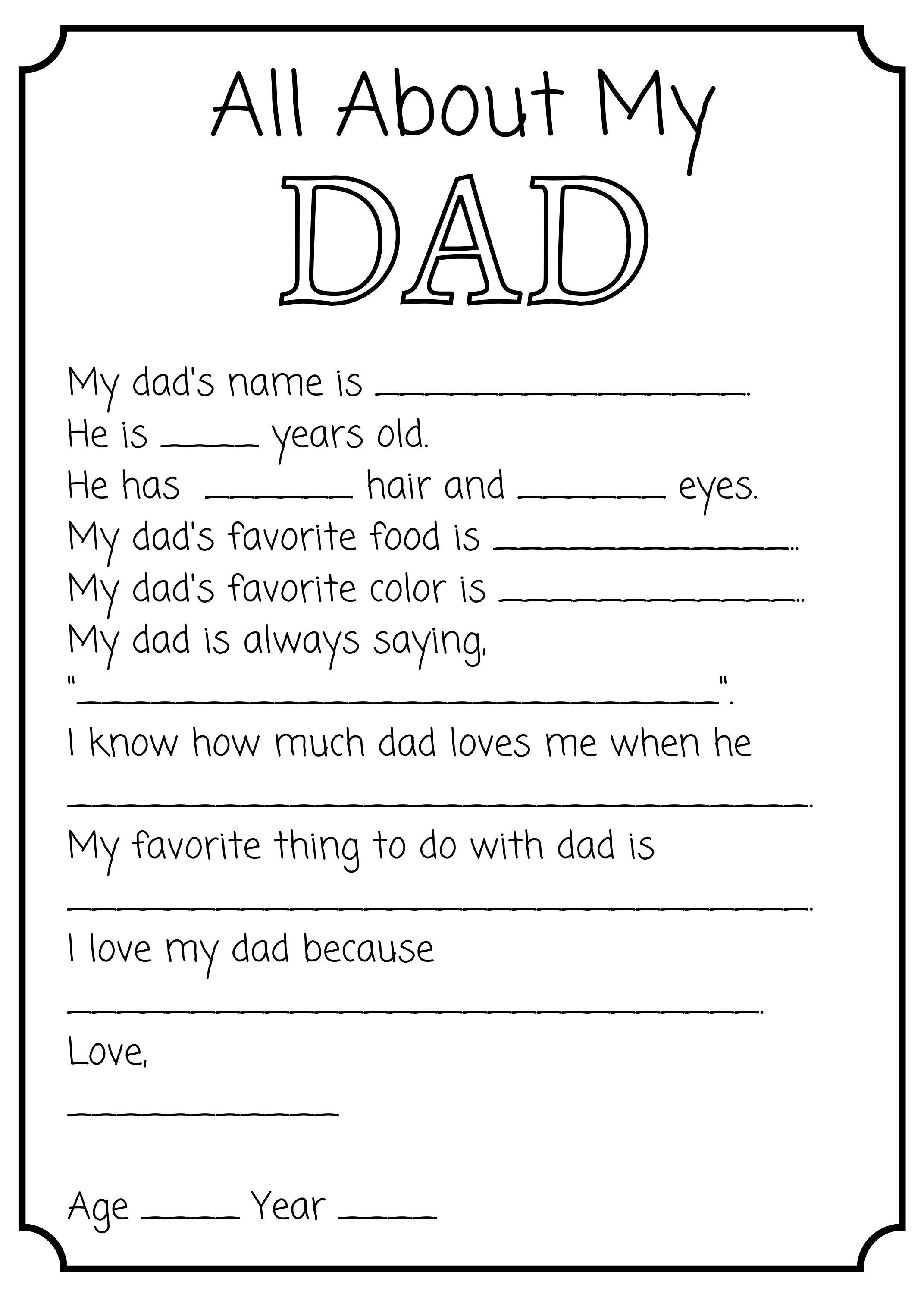 All About Dad Printable / Father's Day Gift / Father's Day ...