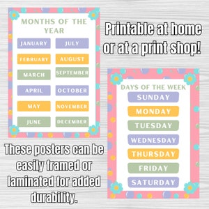 Pastel Color Printable Calendar Poster Set - Days of the Week & Months ...