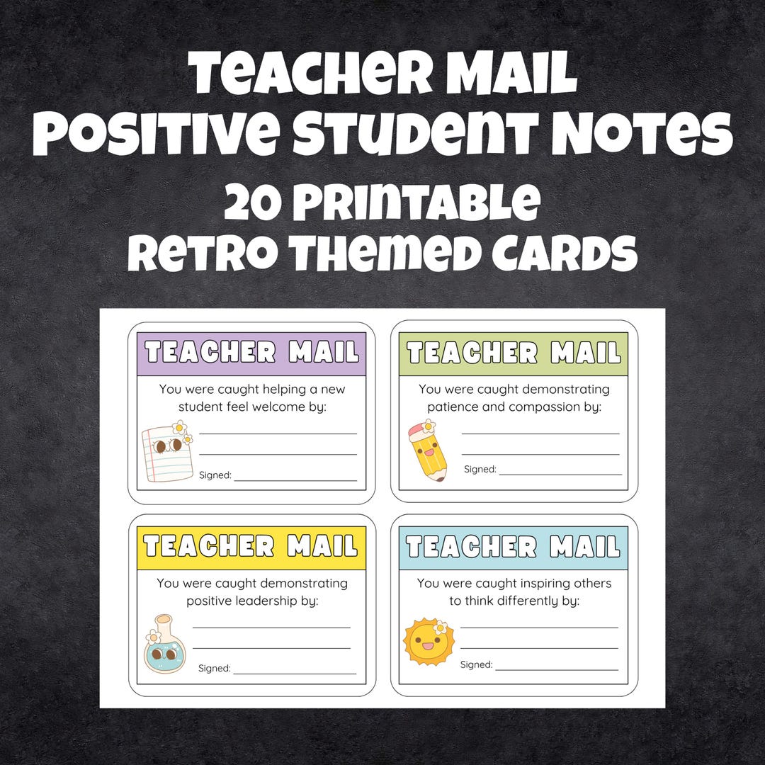 Teacher Mail Positive Student Notes – 20 Printable Retro Themed Cards ...