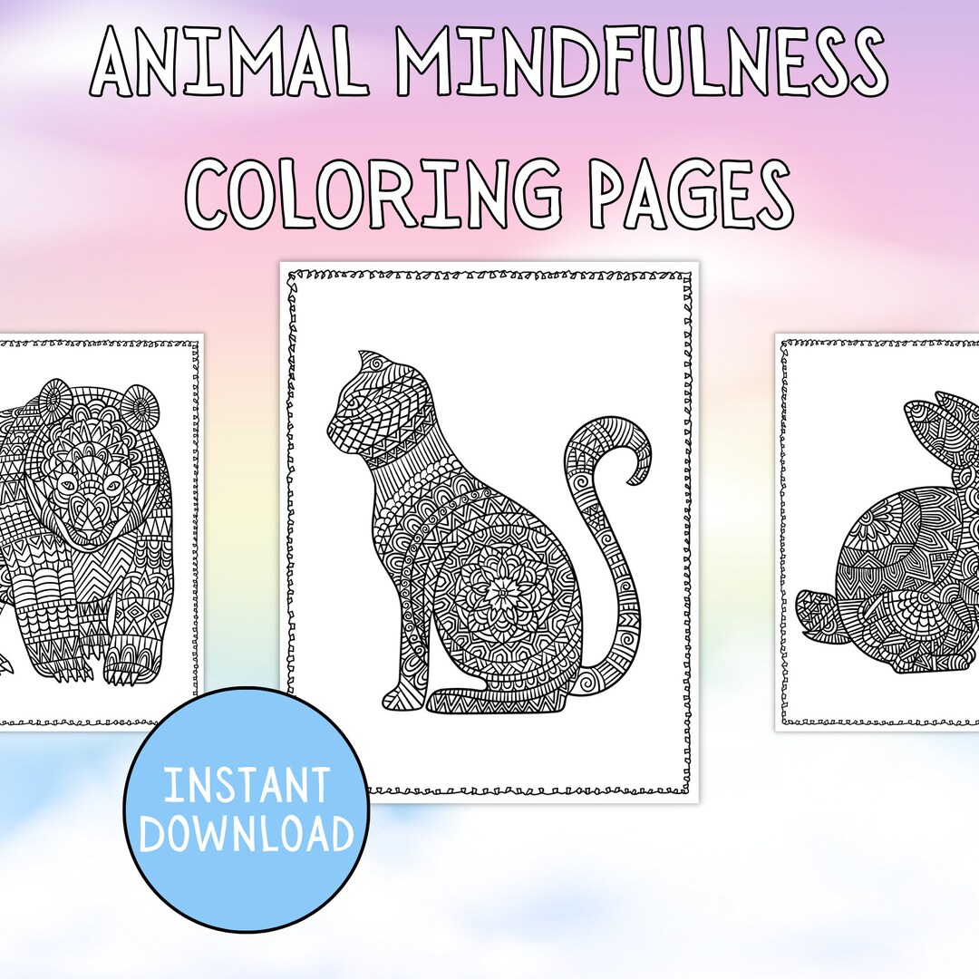 Mindful Animal Coloring Pages: Stress Relief for Adults & Teens (PDF ...