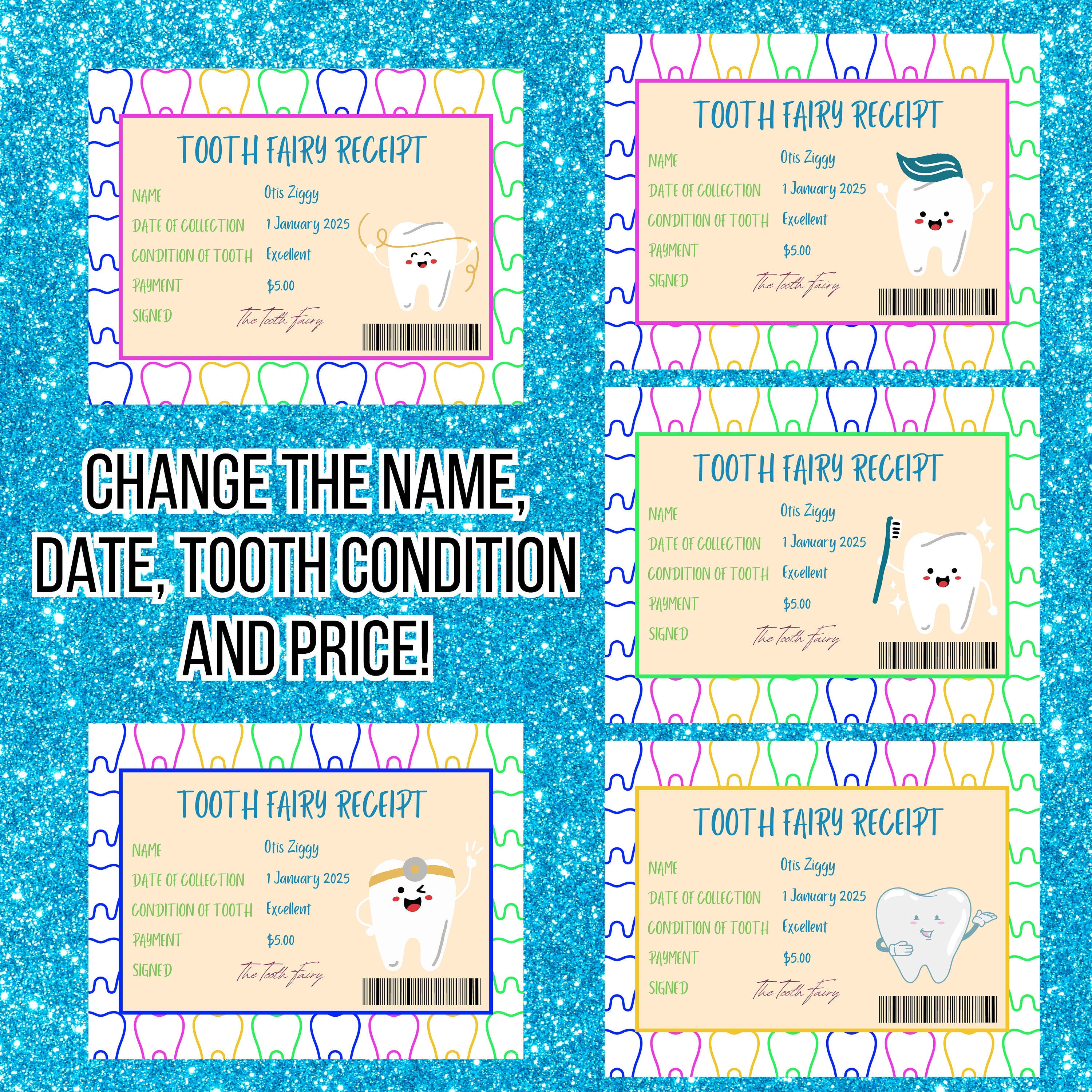 Editable Tooth Fairy Receipt Templates: 10 Fun Designs (canva) - Etsy