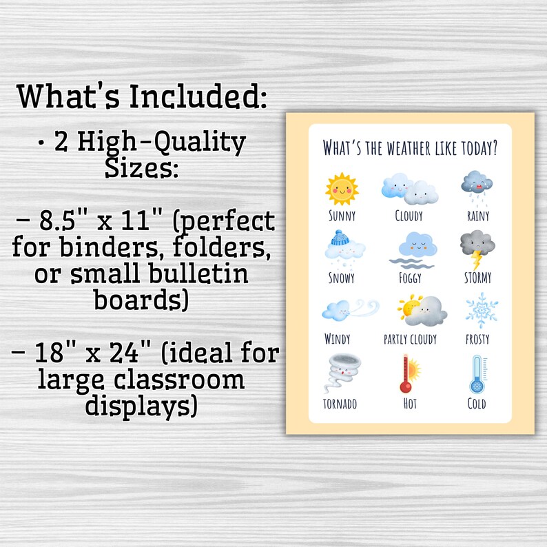 Weather Chart Classroom Poster: Printable Educational Kids Decor (2 ...