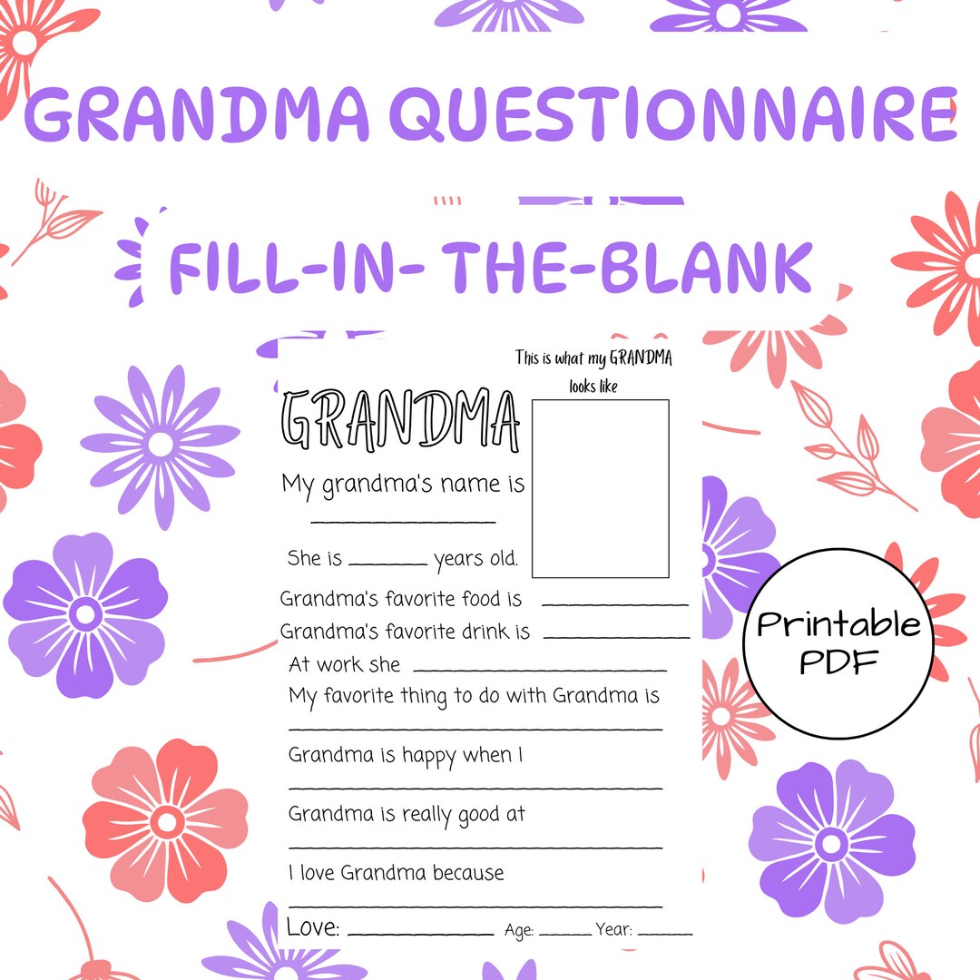 All About Grandma Printable / Grandparent's Day Gift / Grandparent's ...