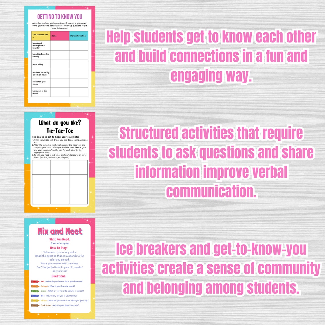 Fun Classroom Ice Breaker & Get-to-know-you Printables - 5 Adorable ...