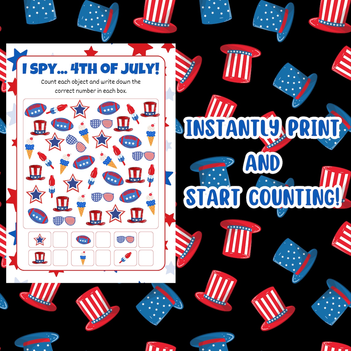 4th of July I Spy Printable Worksheet: Patriotic Kids Activity (instant ...