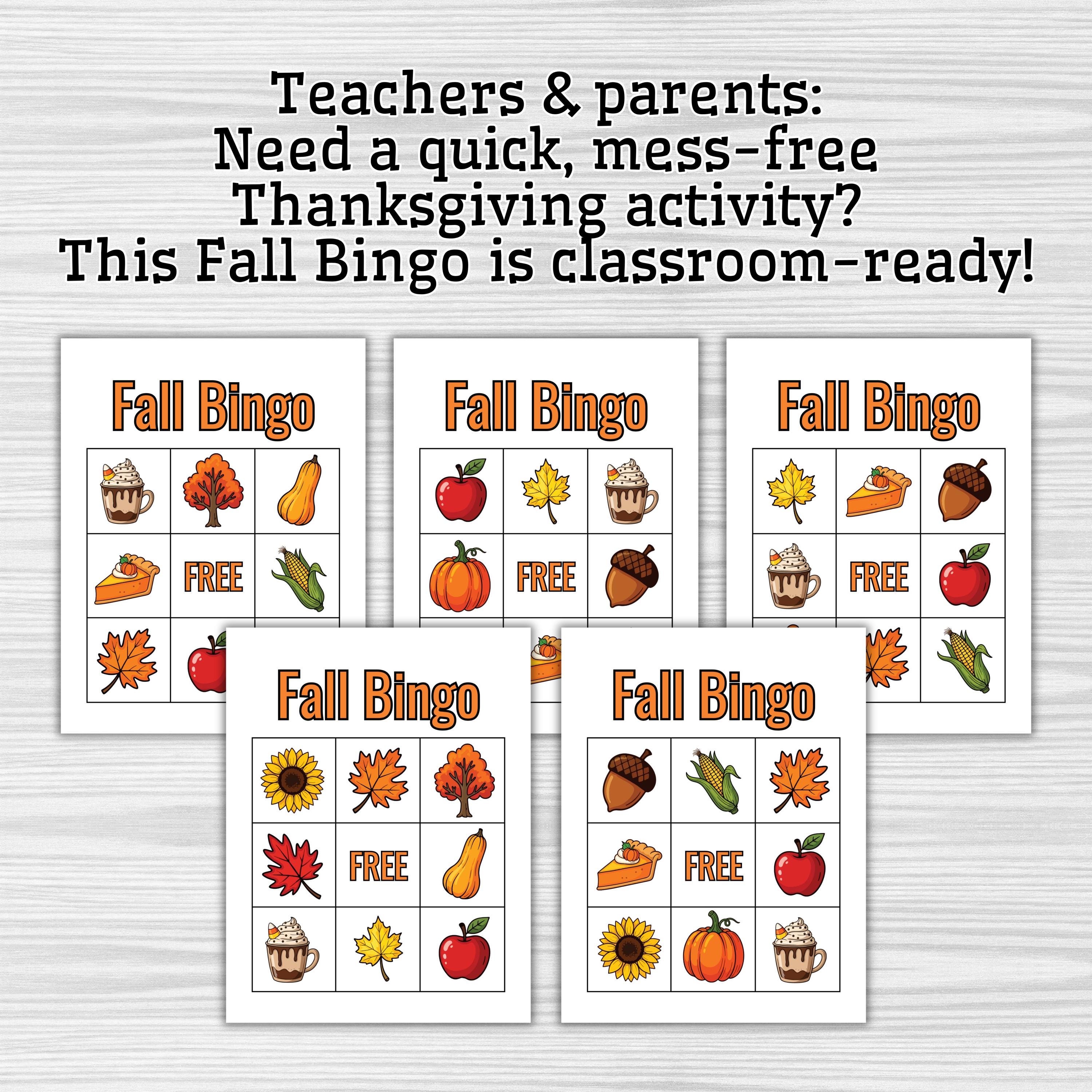 Printable Fall Bingo Game With Markers and Calling Cards | Autumn Bingo ...