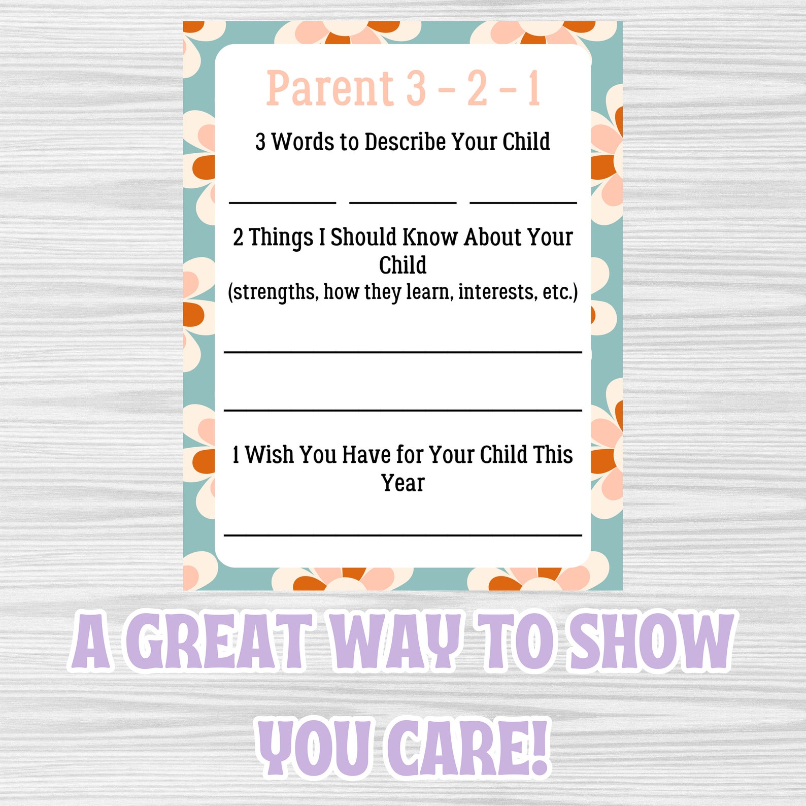 Parent 3-2-1 Questionnaire - Instant Download - 5 Fun & Groovy Designs ...