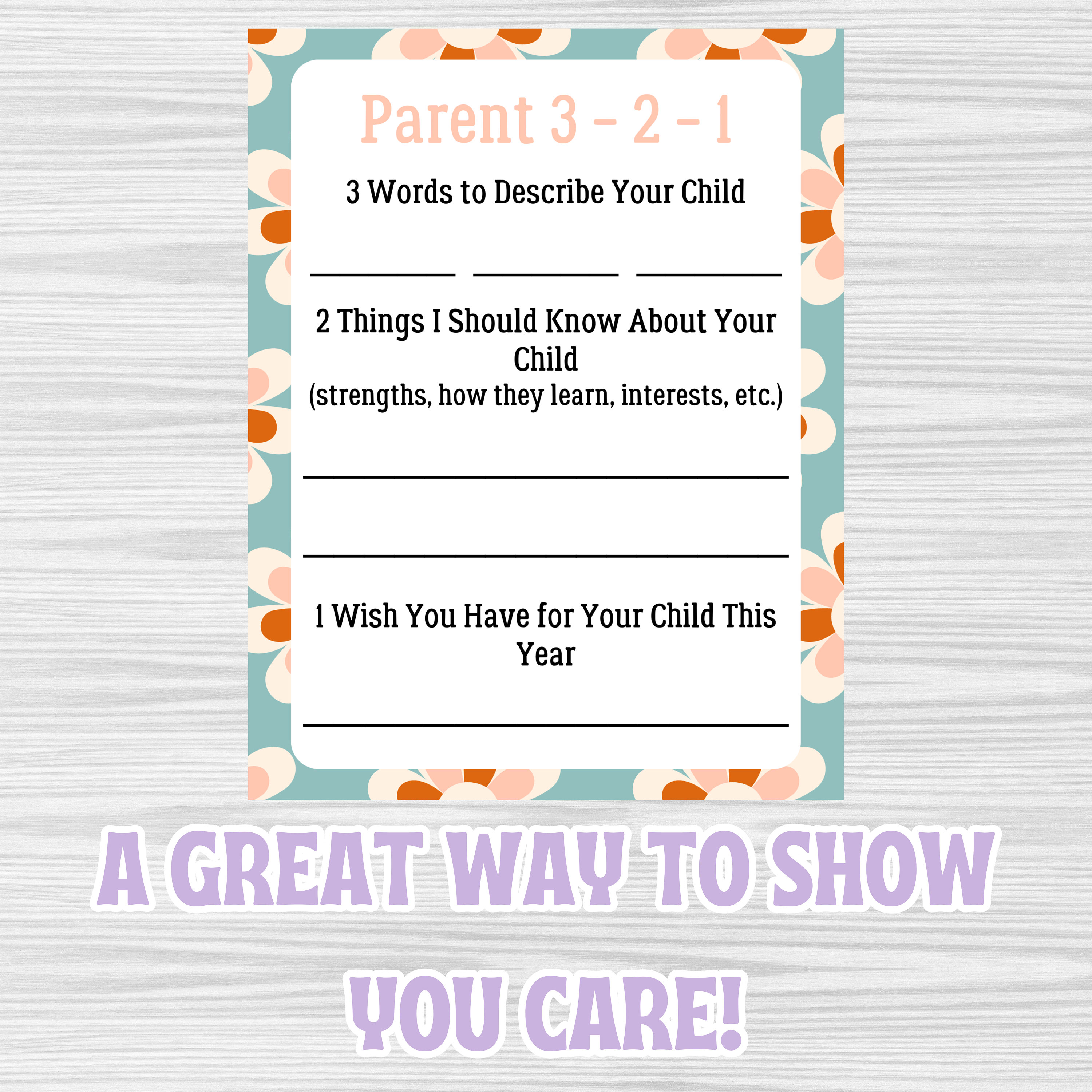 Parent 3-2-1 Questionnaire - Instant Download - 5 Fun & Groovy Designs ...