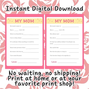 Mother's Day Questionnaire for Kids: Printable Activity (digital ...