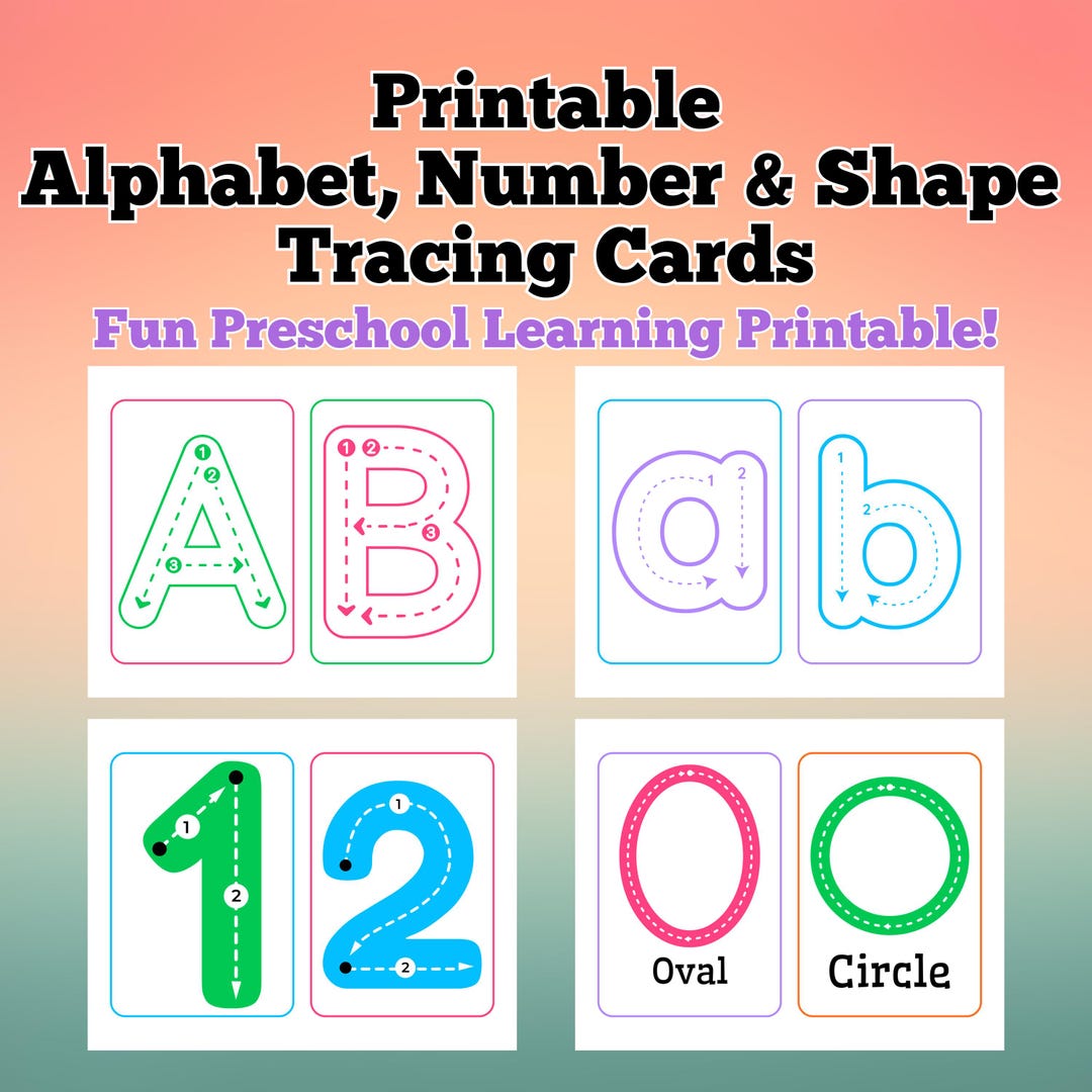 Printable Alphabet Number & Shape Tracing Cards – Upper AND Lowercase ...
