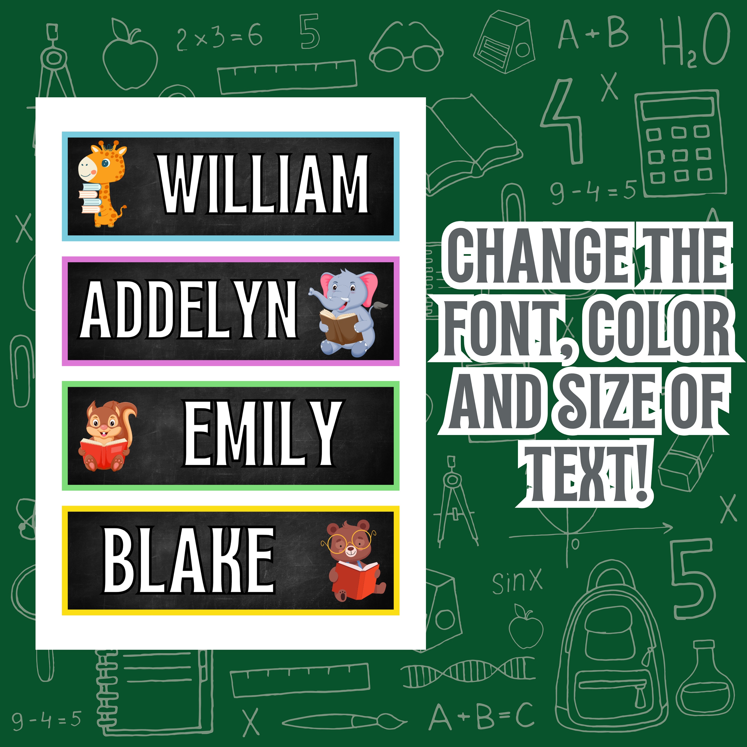 Animals Reading Name Labels: Editable Classroom Decor (canva Template ...
