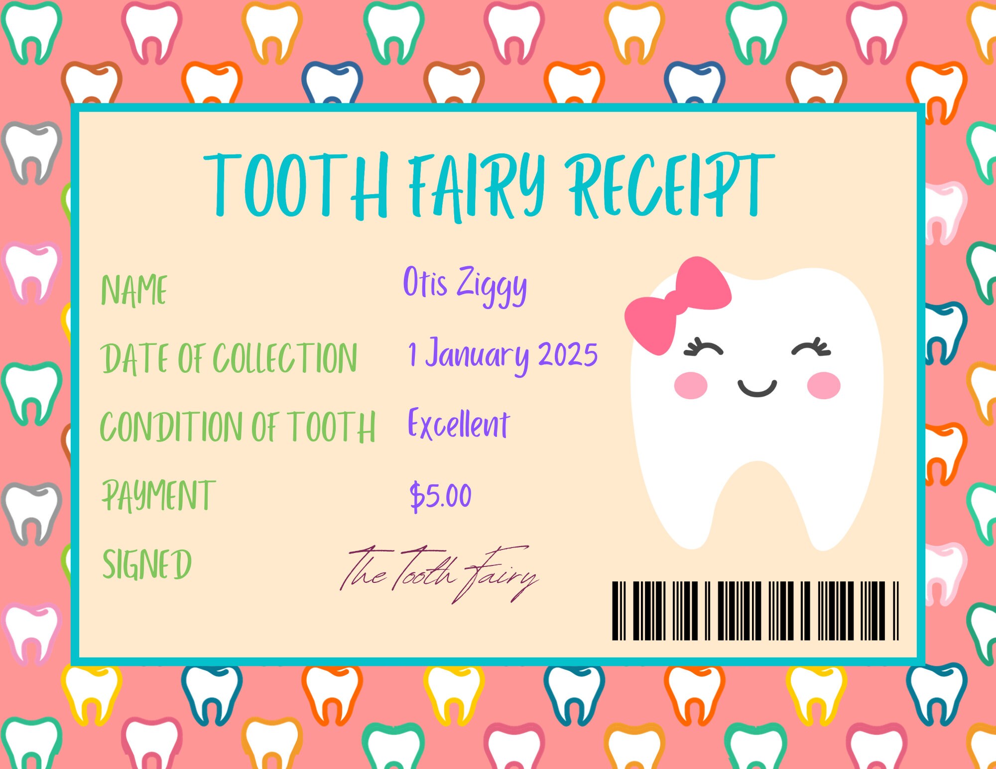 Editable Tooth Fairy Receipt / Digital Download / Tooth Fairy Printable ...