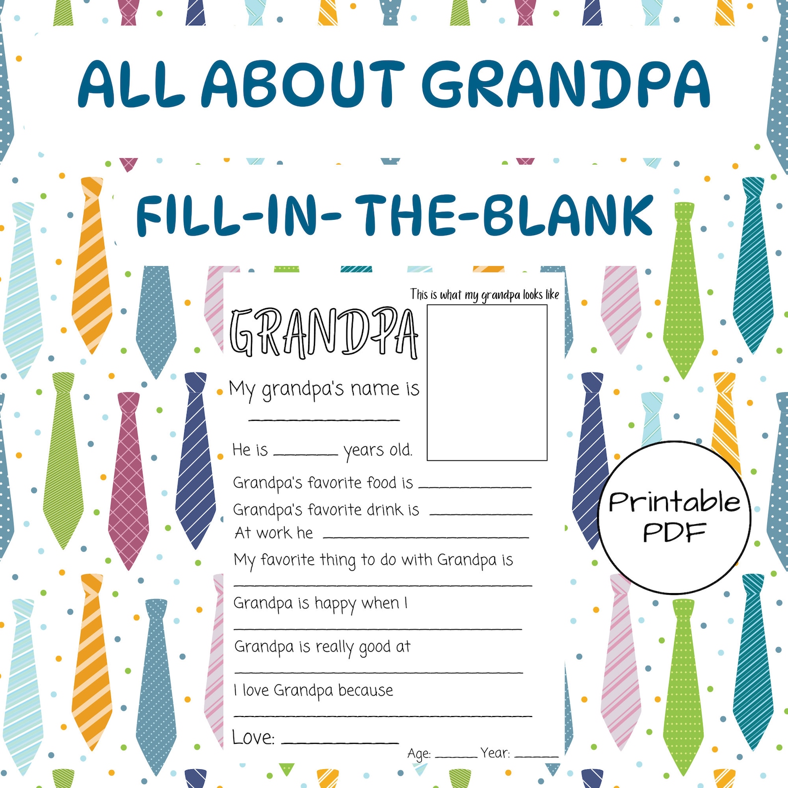 Grandpa Printable / Father's Day Gift / Father's Day Questionnaire ...