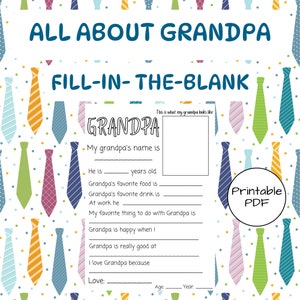 Grandpa Printable / Father's Day Gift / Father's Day Questionnaire ...