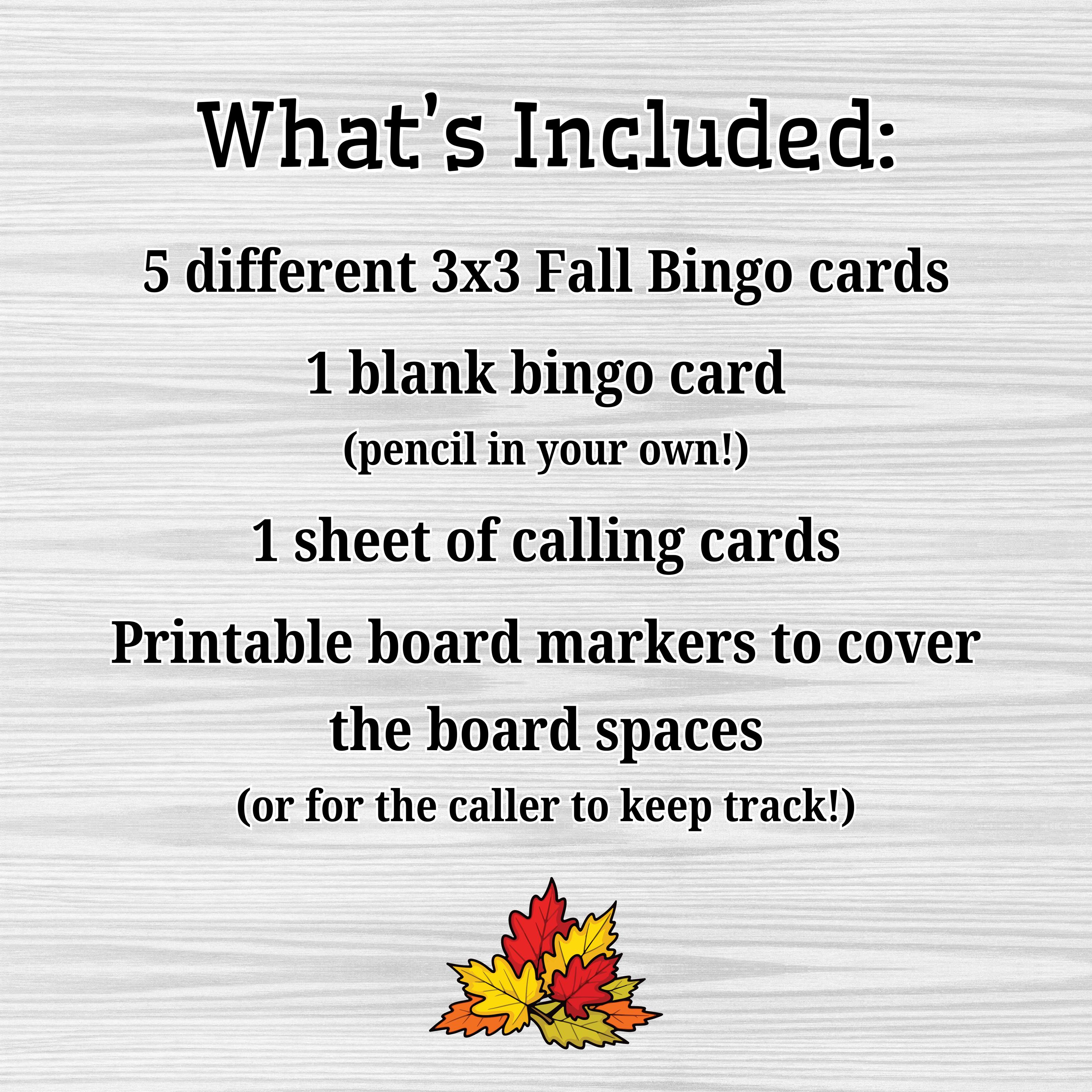 Printable Fall Bingo Game With Markers and Calling Cards | Autumn Bingo ...
