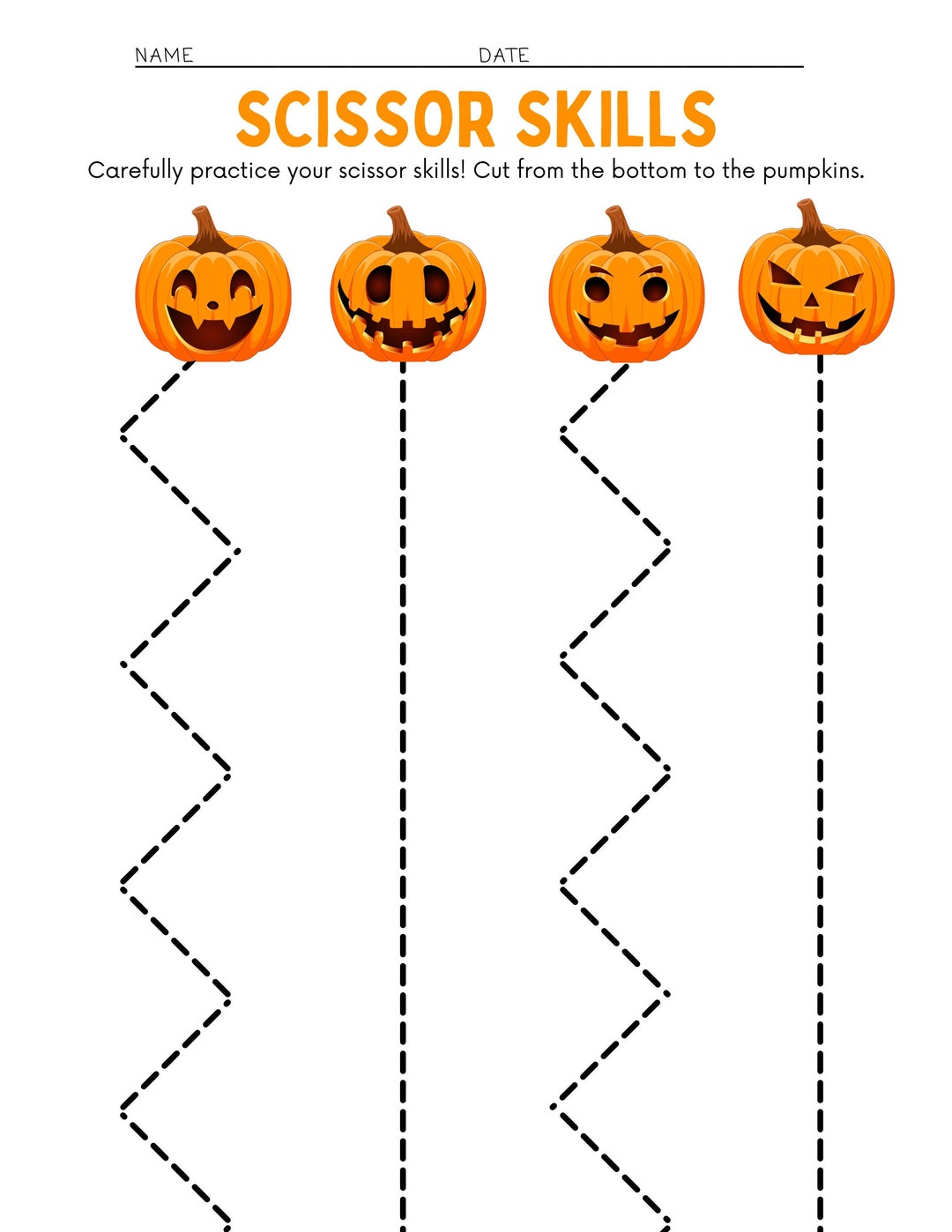 Pumpkin Scissor Skills / Fall Worksheets / Fall Printable / - Etsy