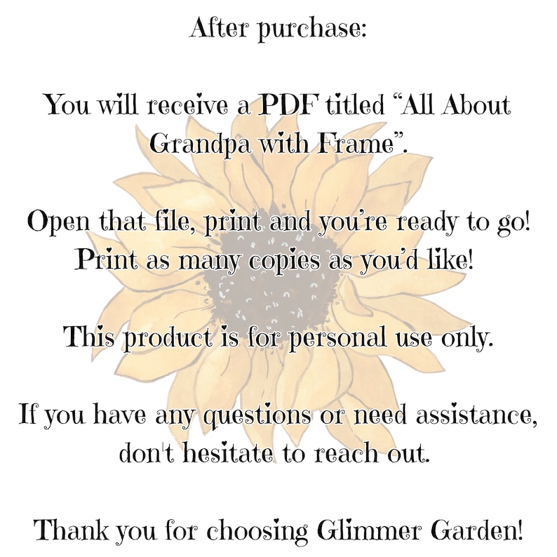 Grandpa Printable / Father's Day Gift / Father's Day Questionnaire ...