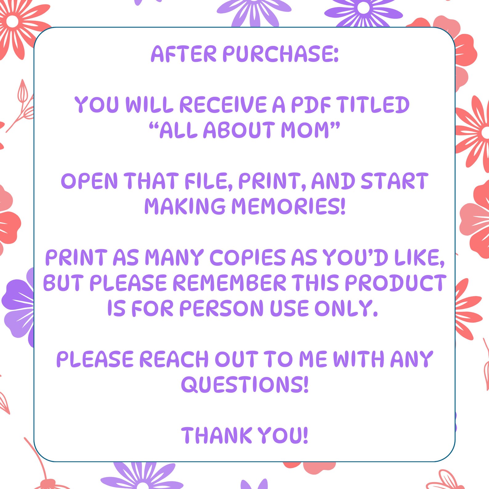 All About Mom Printable / Mother's Day Gift / Mother's Day ...