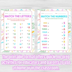Alphabet & Number Matching Worksheets: Early Learning (PDF Pattern) - Etsy