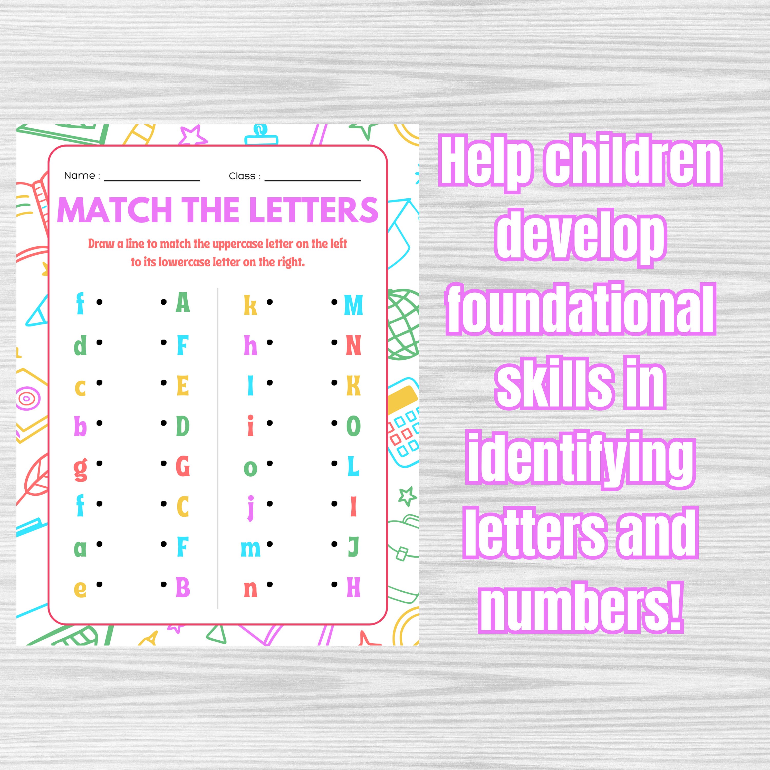 Alphabet & Number Matching Worksheets: Early Learning (PDF Pattern) - Etsy
