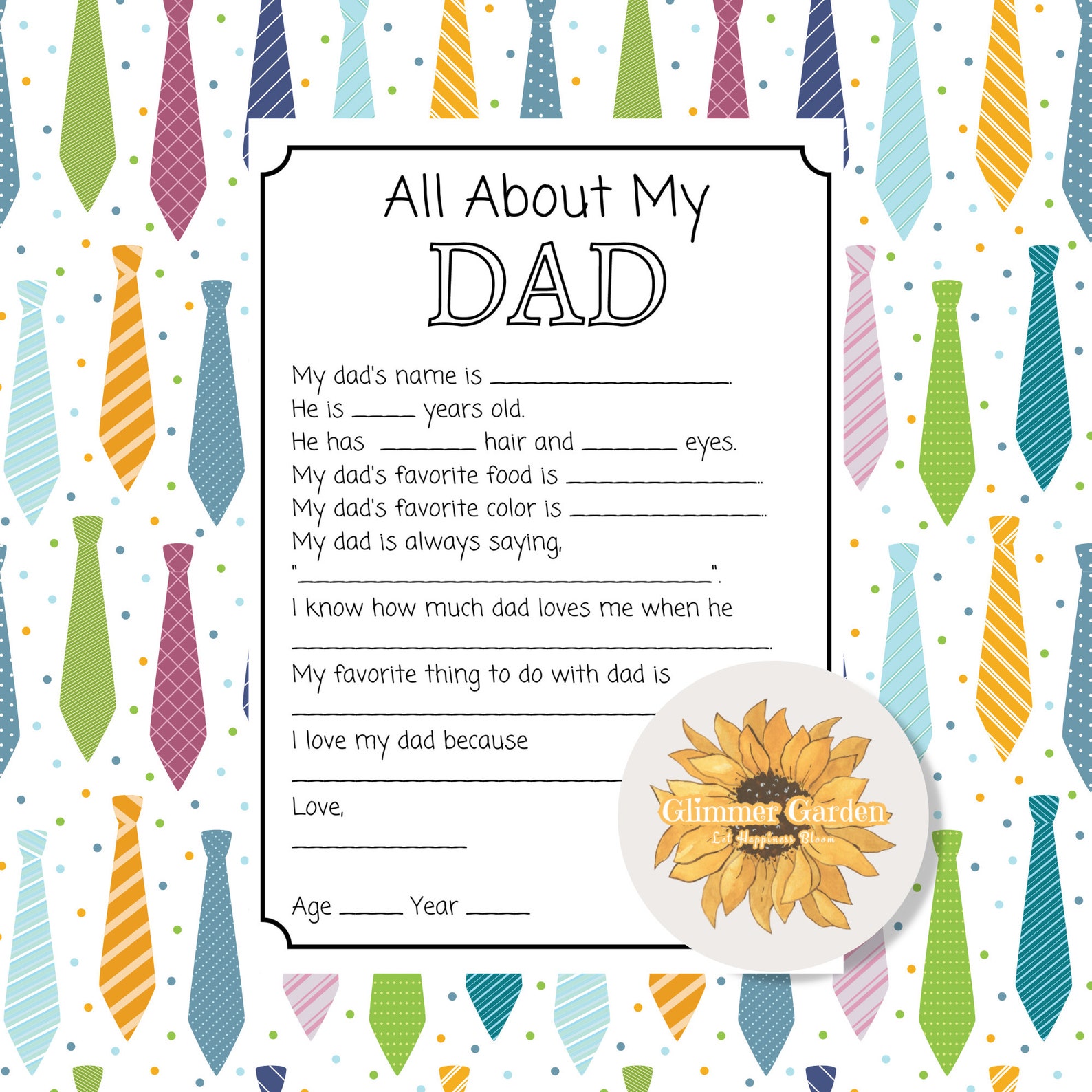 All About Dad Printable / Father's Day Gift / Father's Day ...
