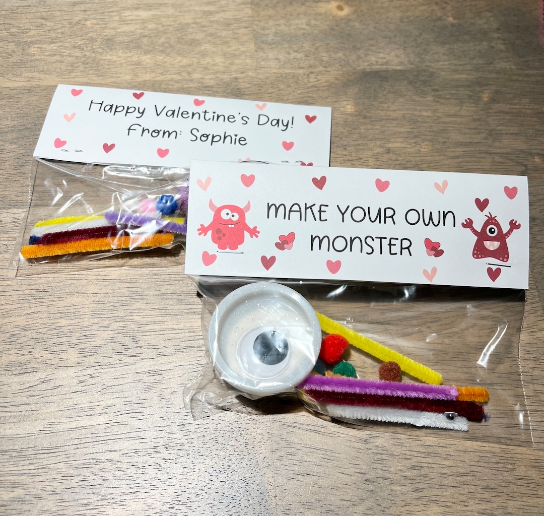 Valentine Favor, Make Your Own Monster, Candy Free, Treat Bag ...