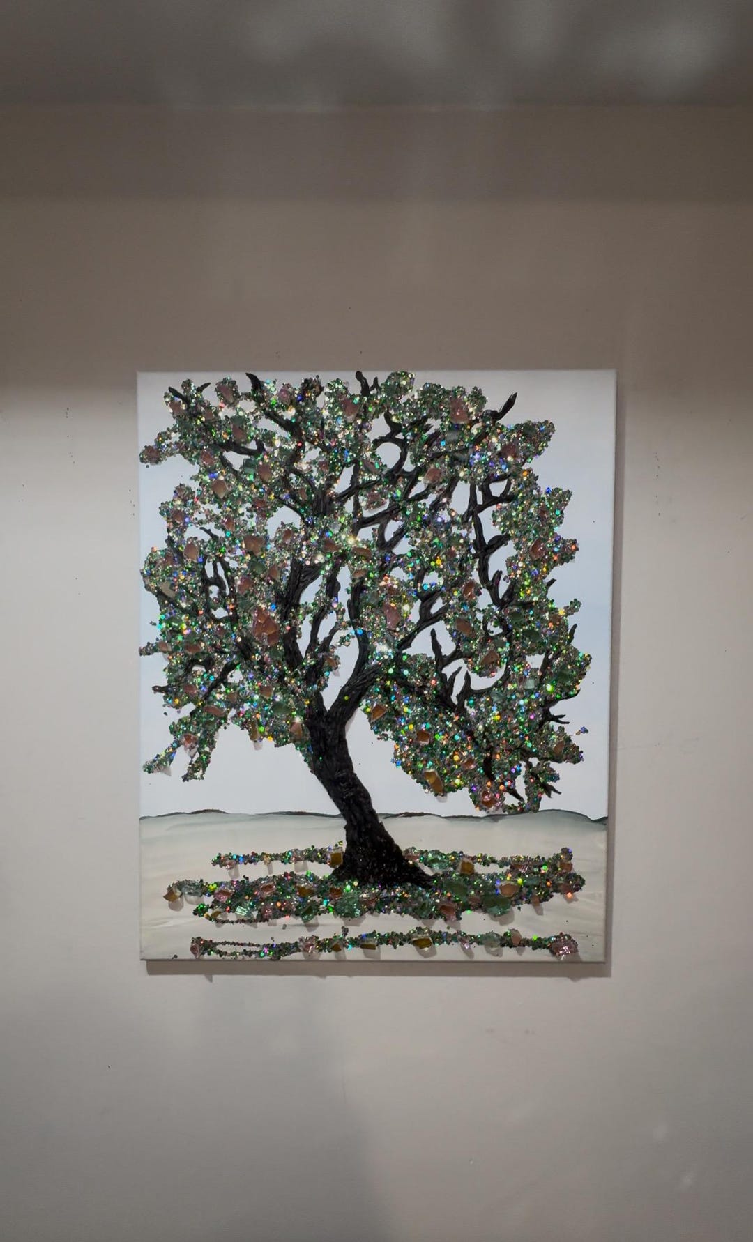 3D Texture Tree Canvas: Pink, Silver, Green Glitter & Crushed Glass (16 ...