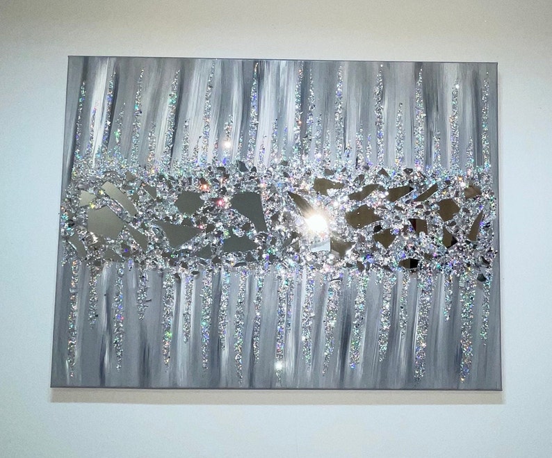 Crushed Glass and Glitter Canvas Hand Made Wall Art Wall - Etsy