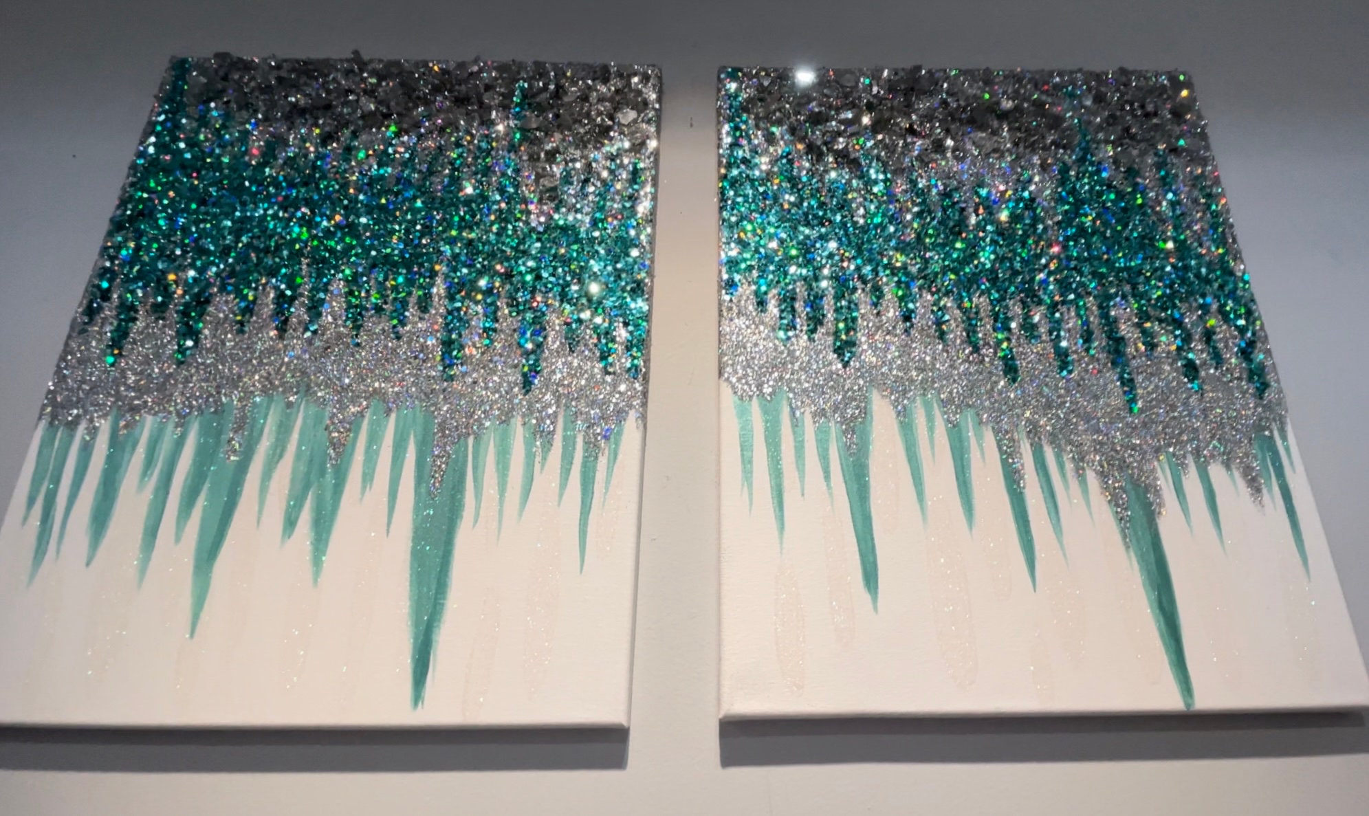 Crushed Glass & Glitter Canvas, Hand Made Wall Art, Wall Picture ...