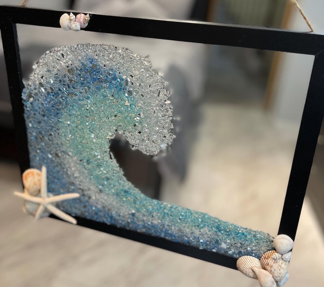 Sea Glass Wave Art: Resin Beach Scene, Crushed Glass Decor - Etsy