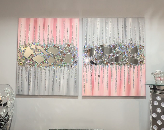 Crushed Glass and Glitter Canvas, Hand Made Wall Art, Wall Picture ...
