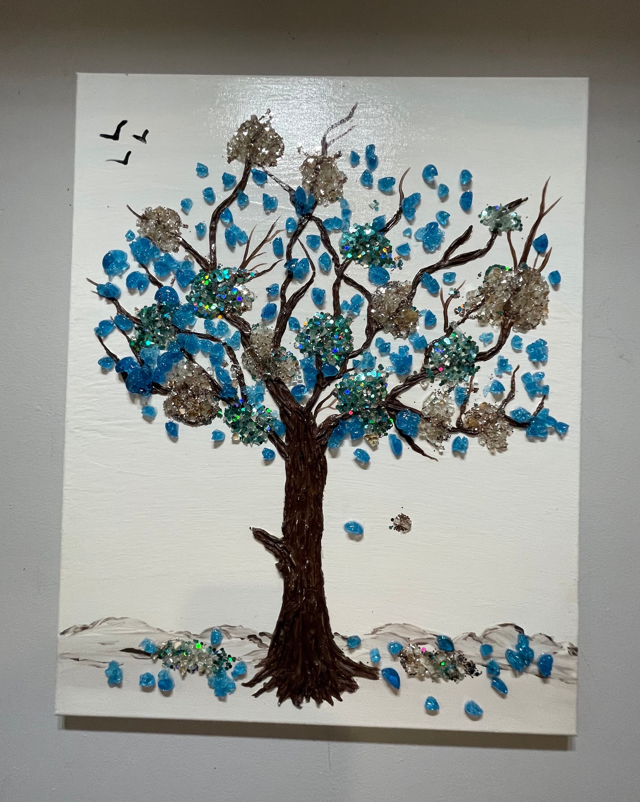 3D Texture Tree Crushed Glass & Glitter Canvas Wall Picture - Etsy