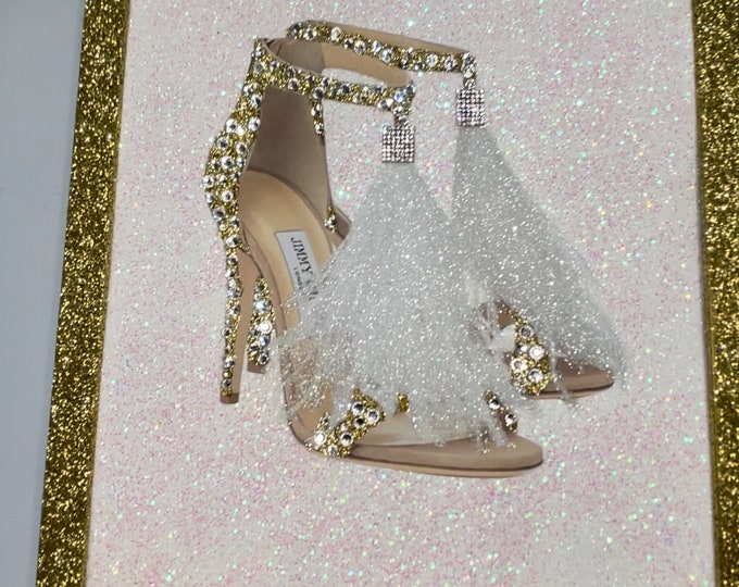 High Heel Picture, Crystal Rhinestone and Gold Glitter Picture, Home ...