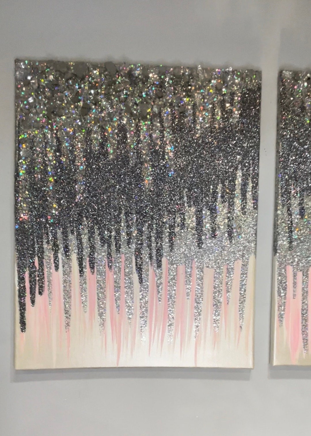 Crushed Glass and Glitter Canvas, Hand Made Wall Art, Wall Picture ...