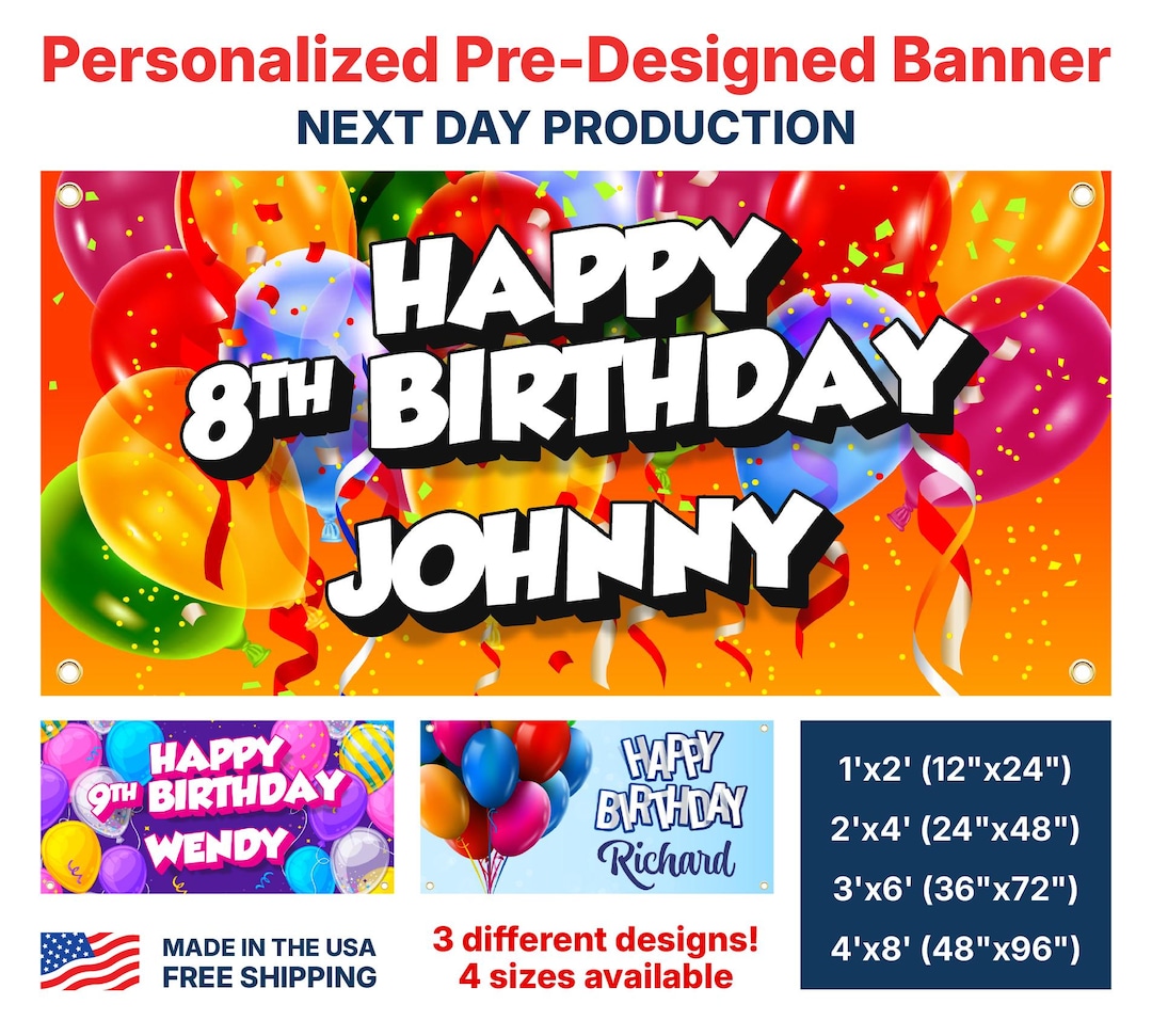 Birthday Banner – Personalized W/name & Age – Vinyl Sign - Etsy