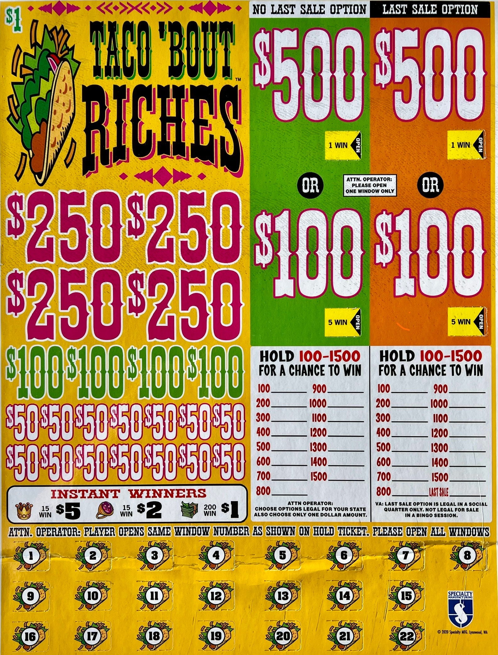 Assorted Cash Board Bingo Pull Tabs - 1 Box - Etsy