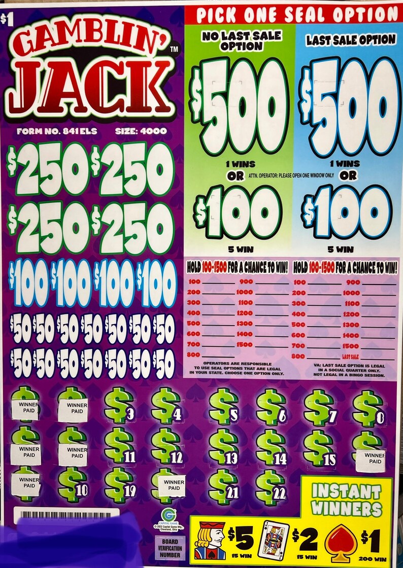 Assorted Cash Board Bingo Pull Tabs - 1 Box - Etsy