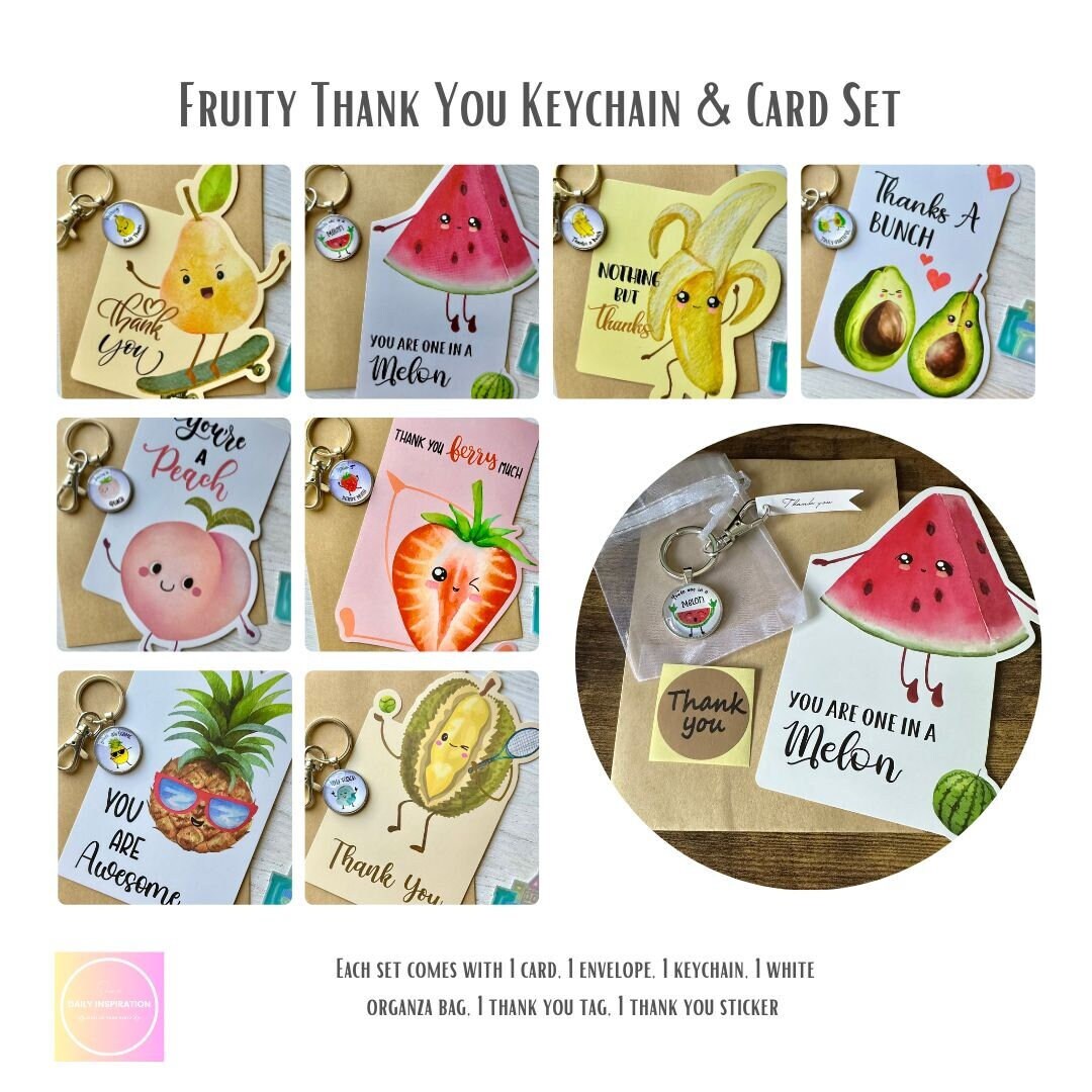 Thank You Note Card Keychain Gift Kawaii Fruits Thank You Card Friends ...